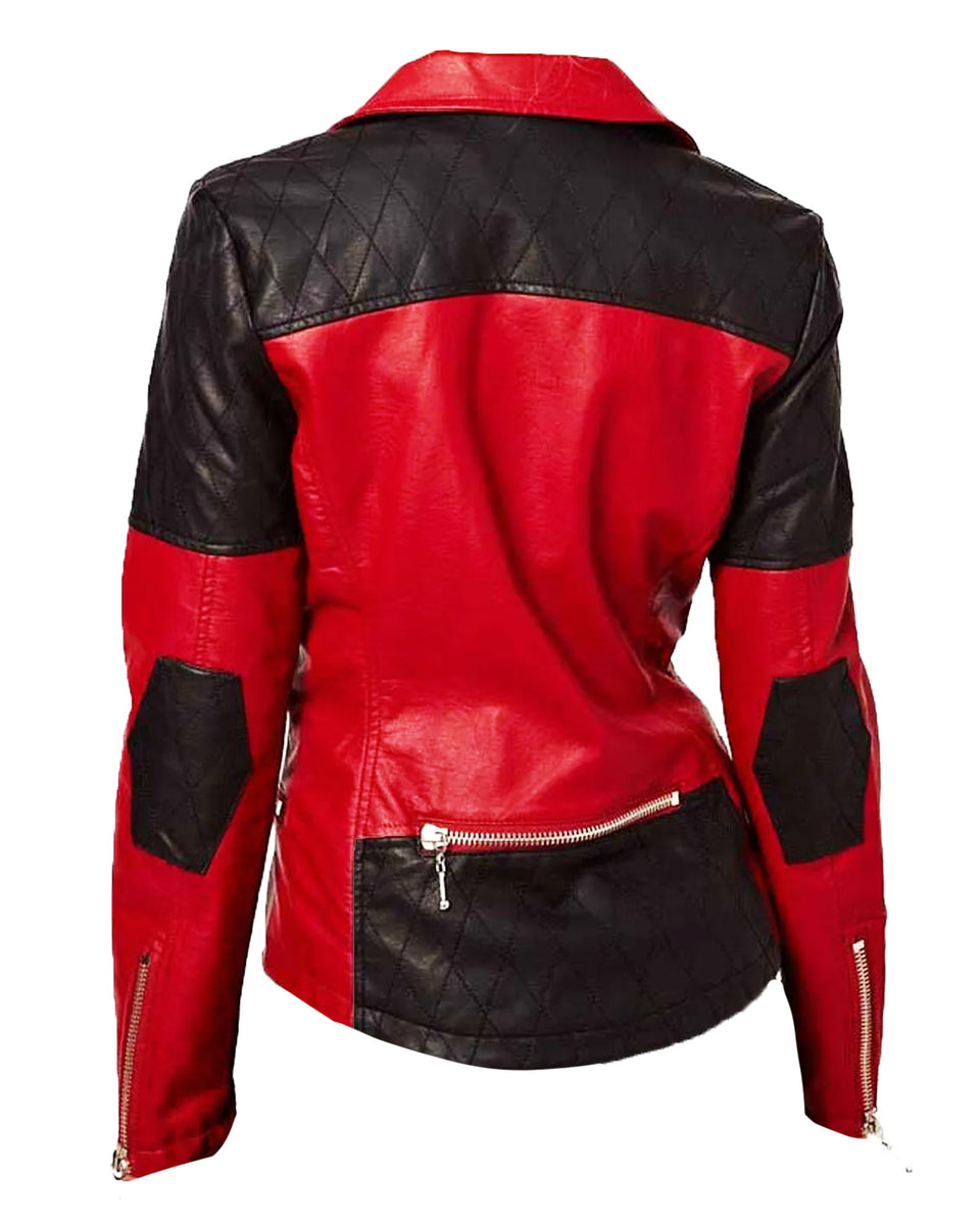 Womens Asymmetrical Red And Black Leather Biker Jacket Elite Jacket
