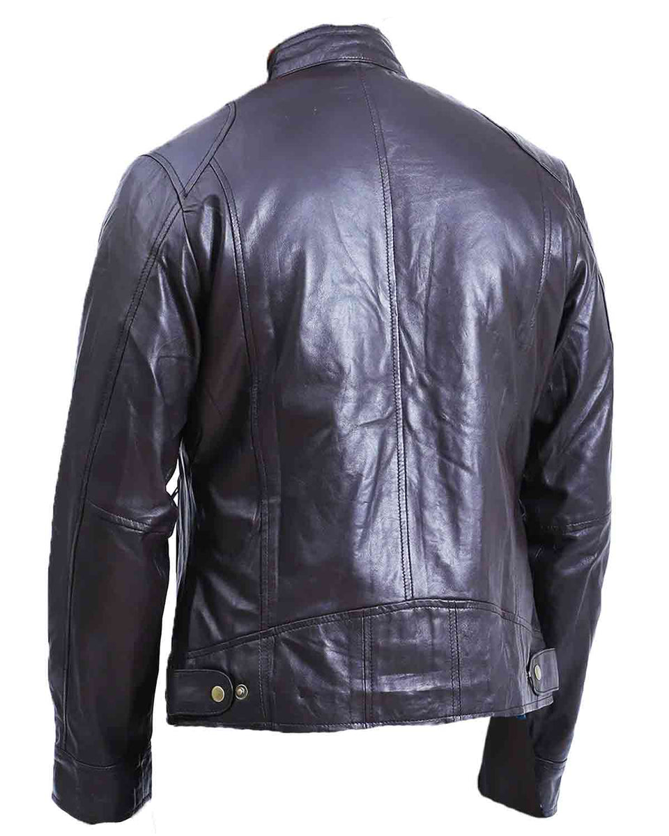 Mens Black Cafe Racer Lambskin Leather Jacket Elite Jacket