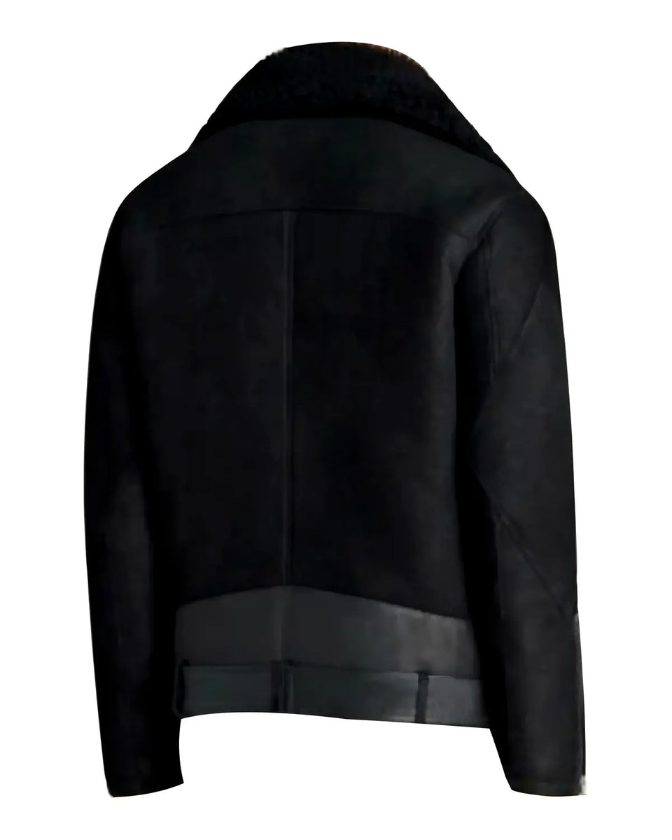 Mens Black Brooklyn Fur Collar Belted Shearling Leather Jacket – Elite Jacket