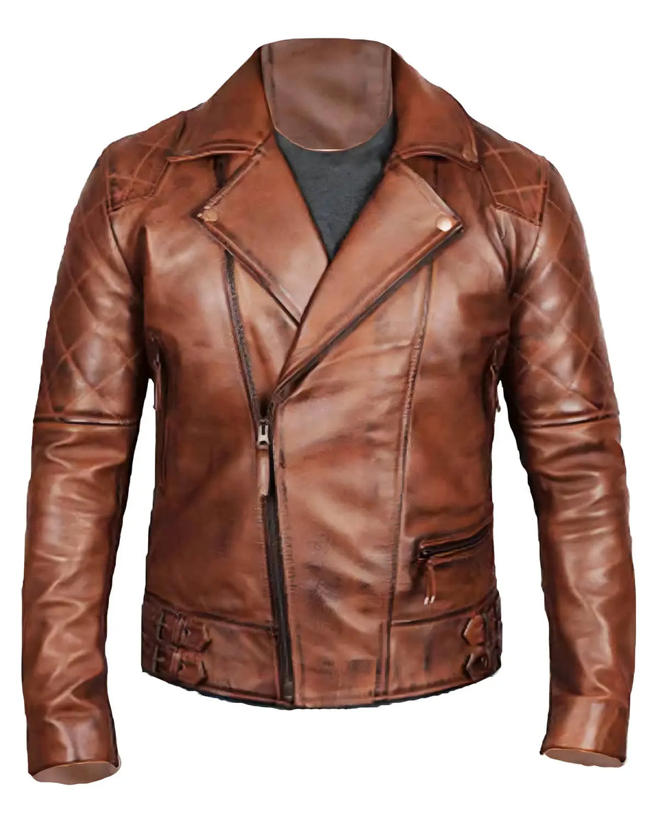 Mens Frisco Quilted Brown Leather Motorcycle Jacket – Elite Jacket