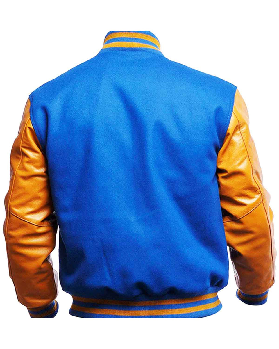 Mens Blue and Yellow Varsity Letterman Jacket | Elite Jacket