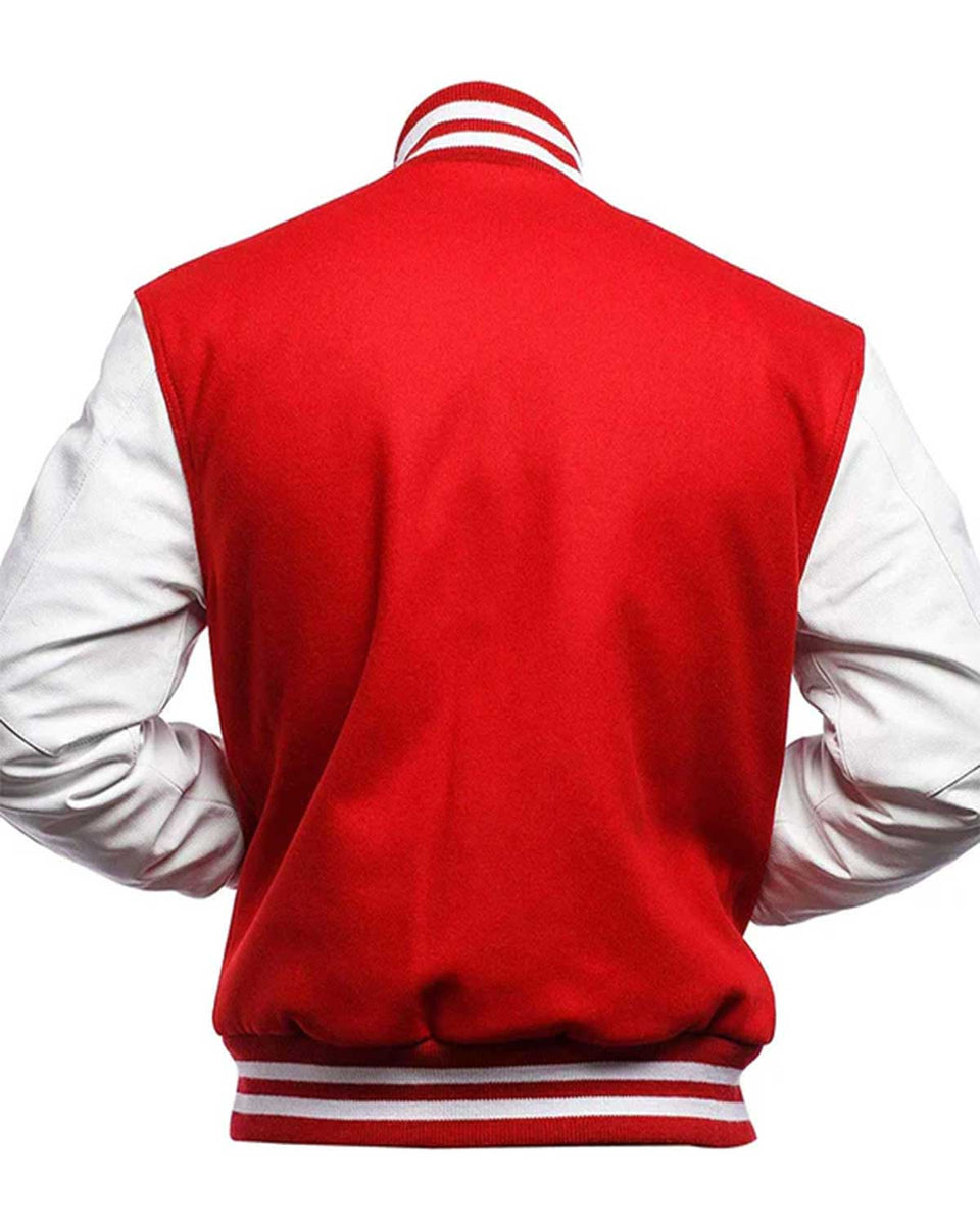 Mens Baseball Red and White Leather Jacket | Elite Jacket