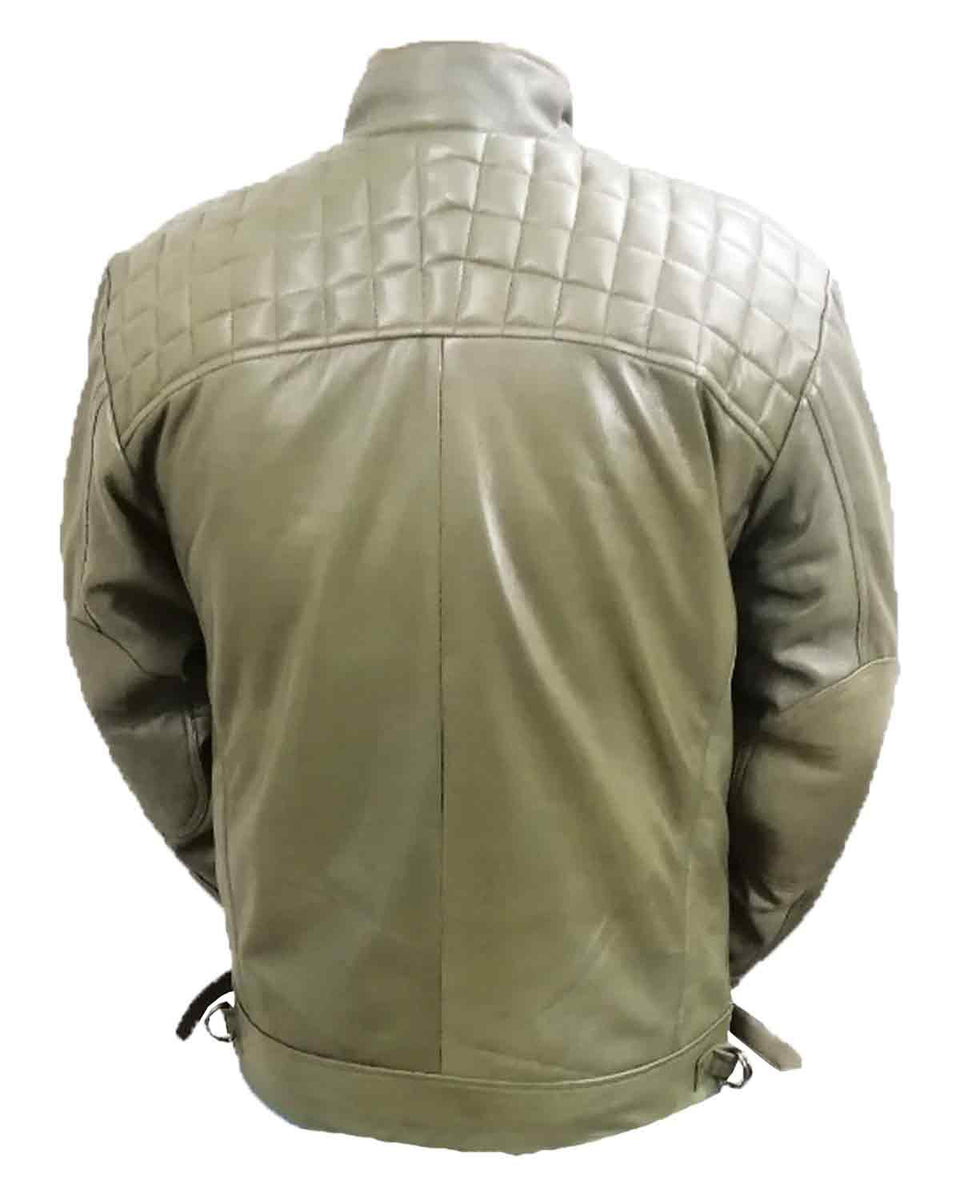 Mens Green Quilted Genuine Leather Biker Jacket | Elite Jacket