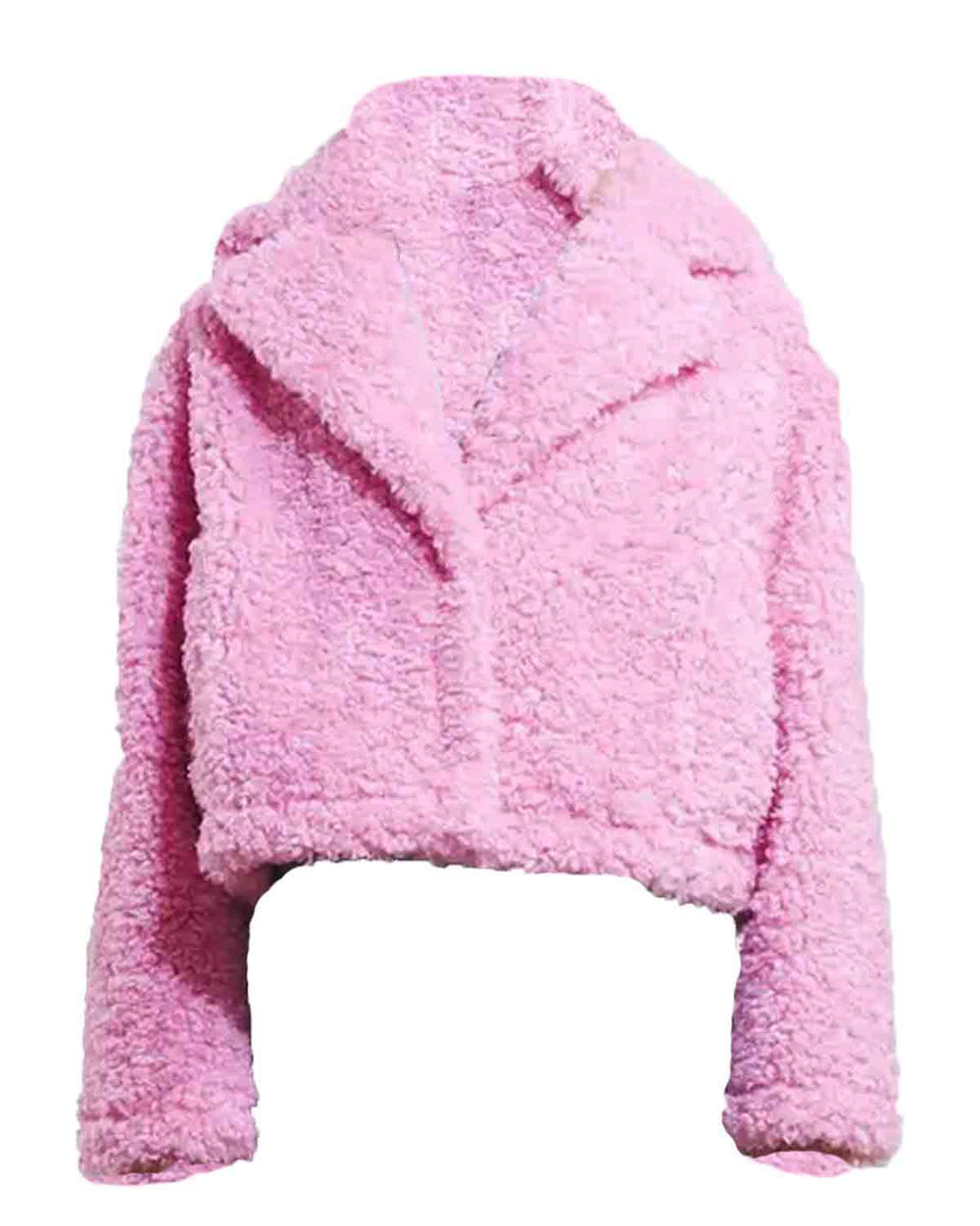 Womens Wednesday 2022 Enid Sinclair Pink Shearling Jacket – Elite Jacket