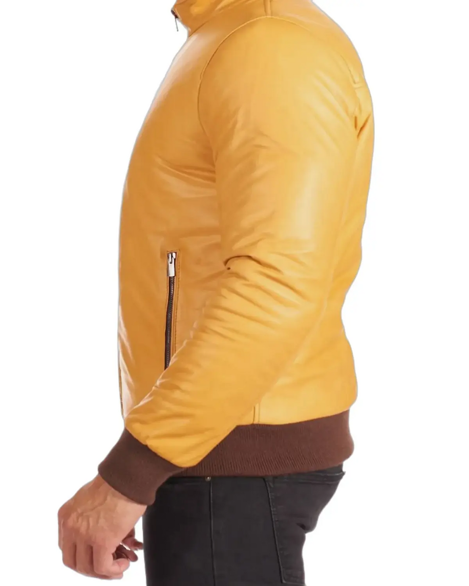 Mens Soft Yellow Bomber Leather Jacket | Elite Collection – Elite Jacket
