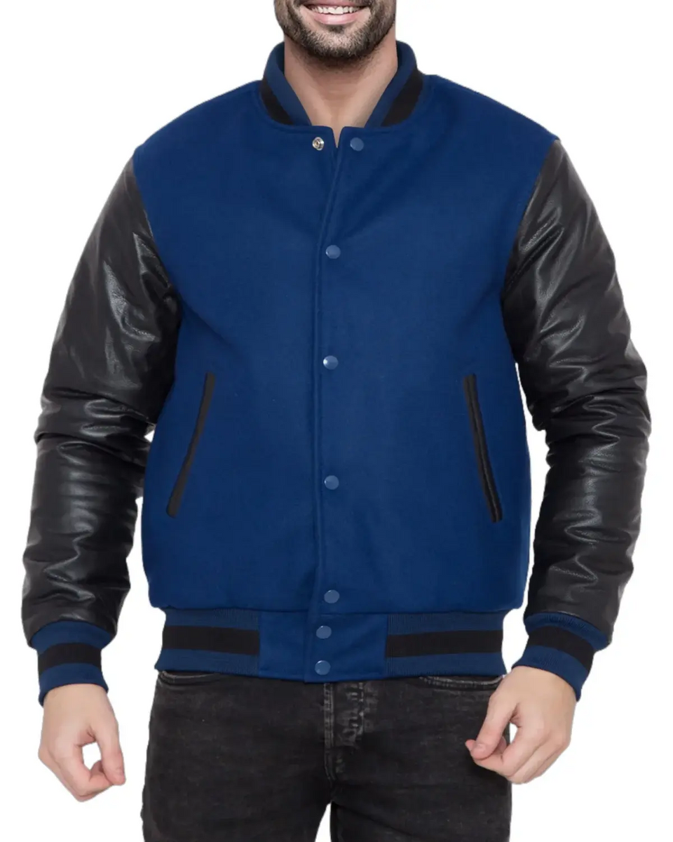 Mens Blue and Black Varsity Jacket | Elite Jacket