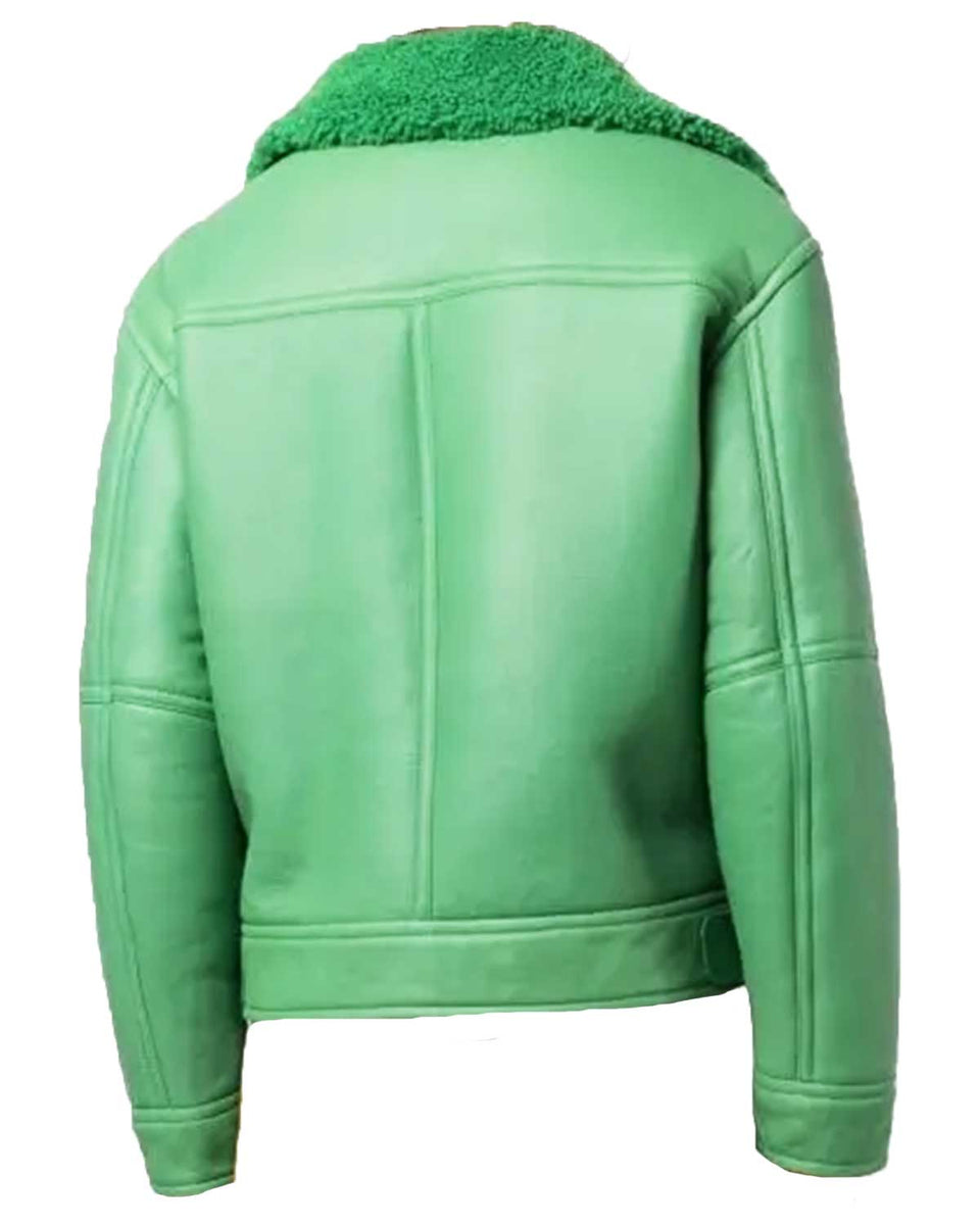 Aviator Fern Green Shearling Leather Biker Jacket | Elite Jacket