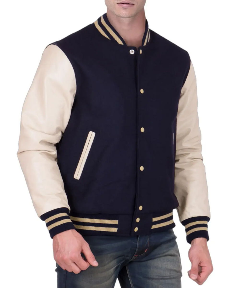 Mens Black and Beige Varsity Jacket | Elite Jacket
