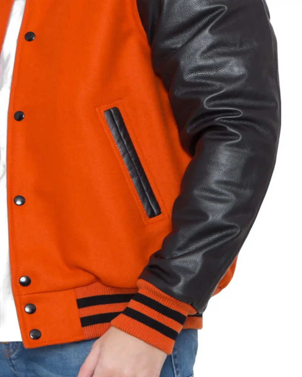 Mens Orange and Black Varsity Jacket | Elite Premium Outfits – Elite Jacket