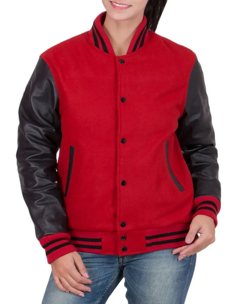Womens Exclusive Red and Black Varsity Jacket | Elite Jacket