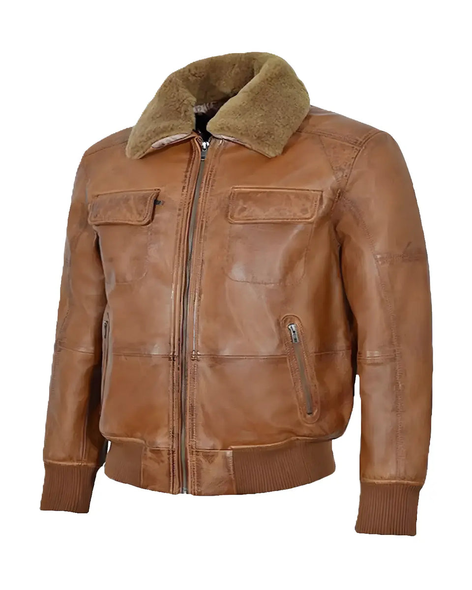 Mens Brown Bomber Leather Jacket – Elite Jacket