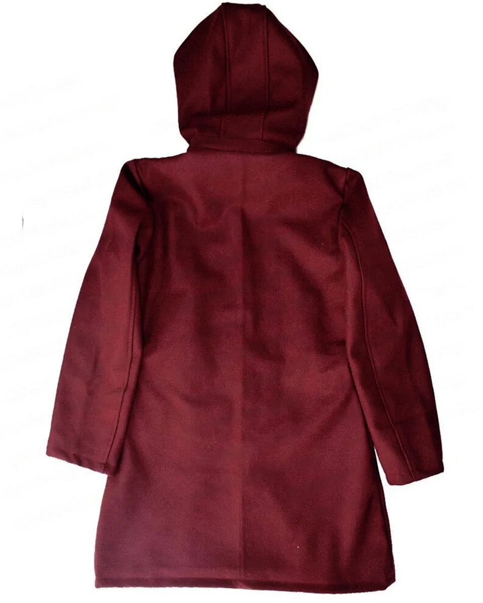 Taylor Swift Duffle Burgundy Hooded Wool Coat | Elite Jacket