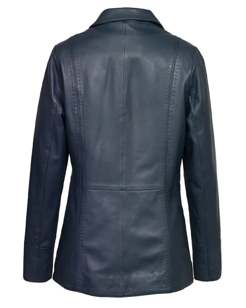 Womens Navy Blue Styish Leather Biker Jacket | Elite Jacket