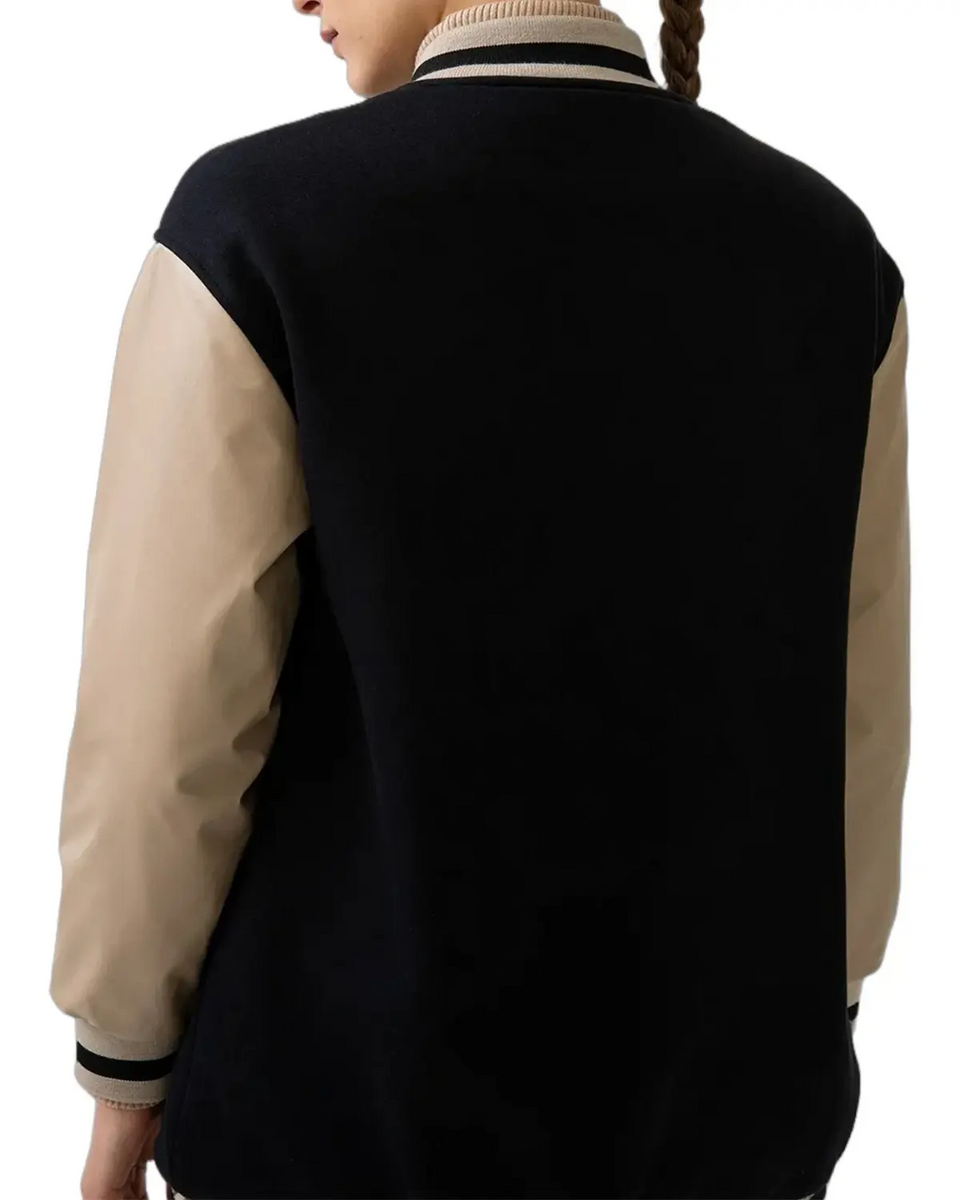Womens Black and Beige Varsity Jacket – Elite Jacket