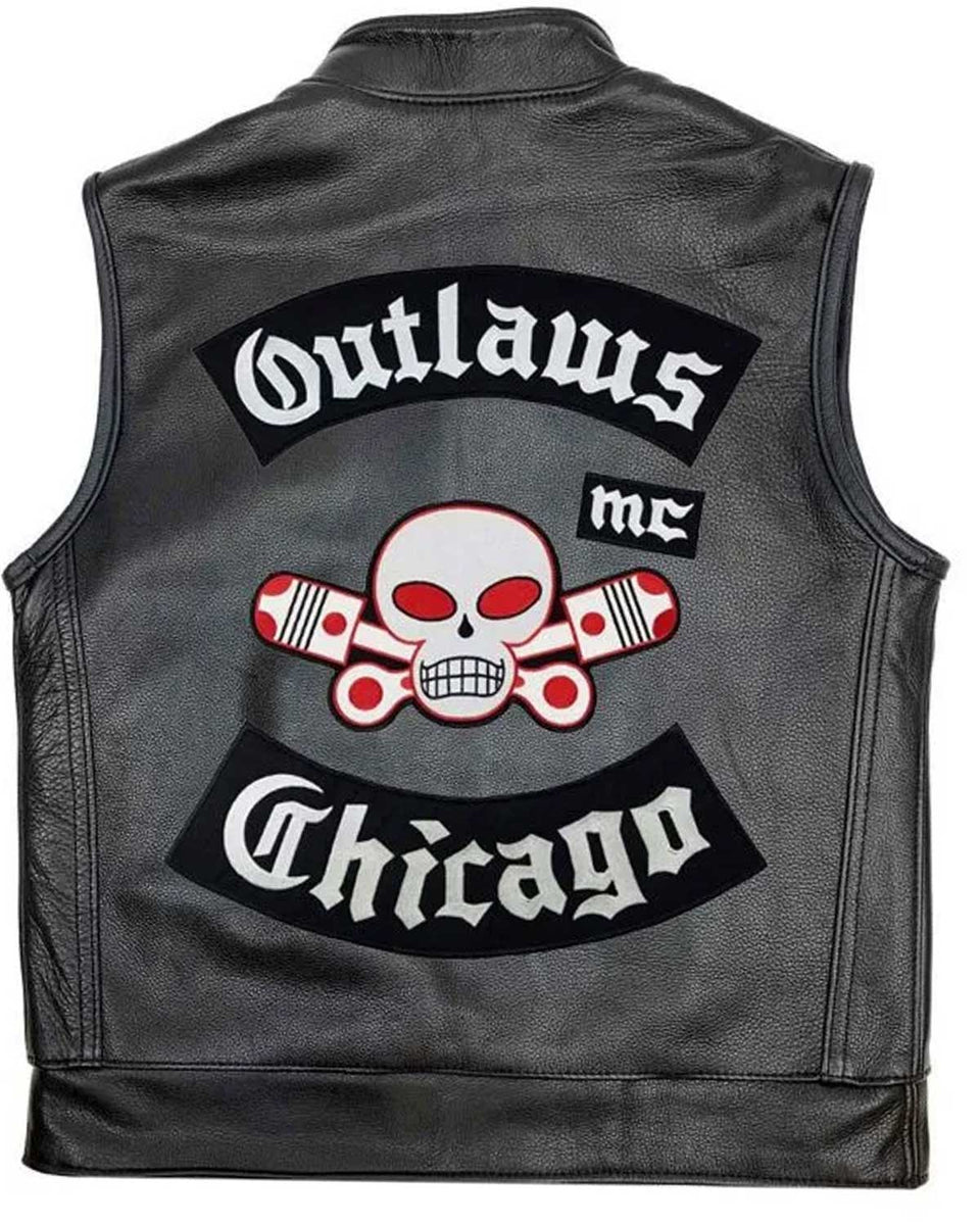 Mens Outlaw MC Chicago Leather Motorcycle Vest | Elite Jacket