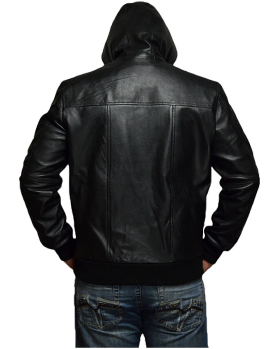 Hooded Black Leather Jacket For Biking | Elite Jacket