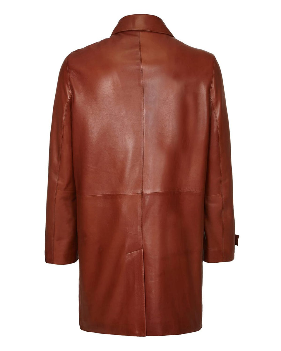 Dark Brown Coat Three Quarter Length Leather Coat | Elite Jacket