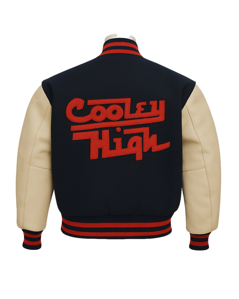 1975 Cooley High Black and Off White Varsity Jacket – Elite Jacket