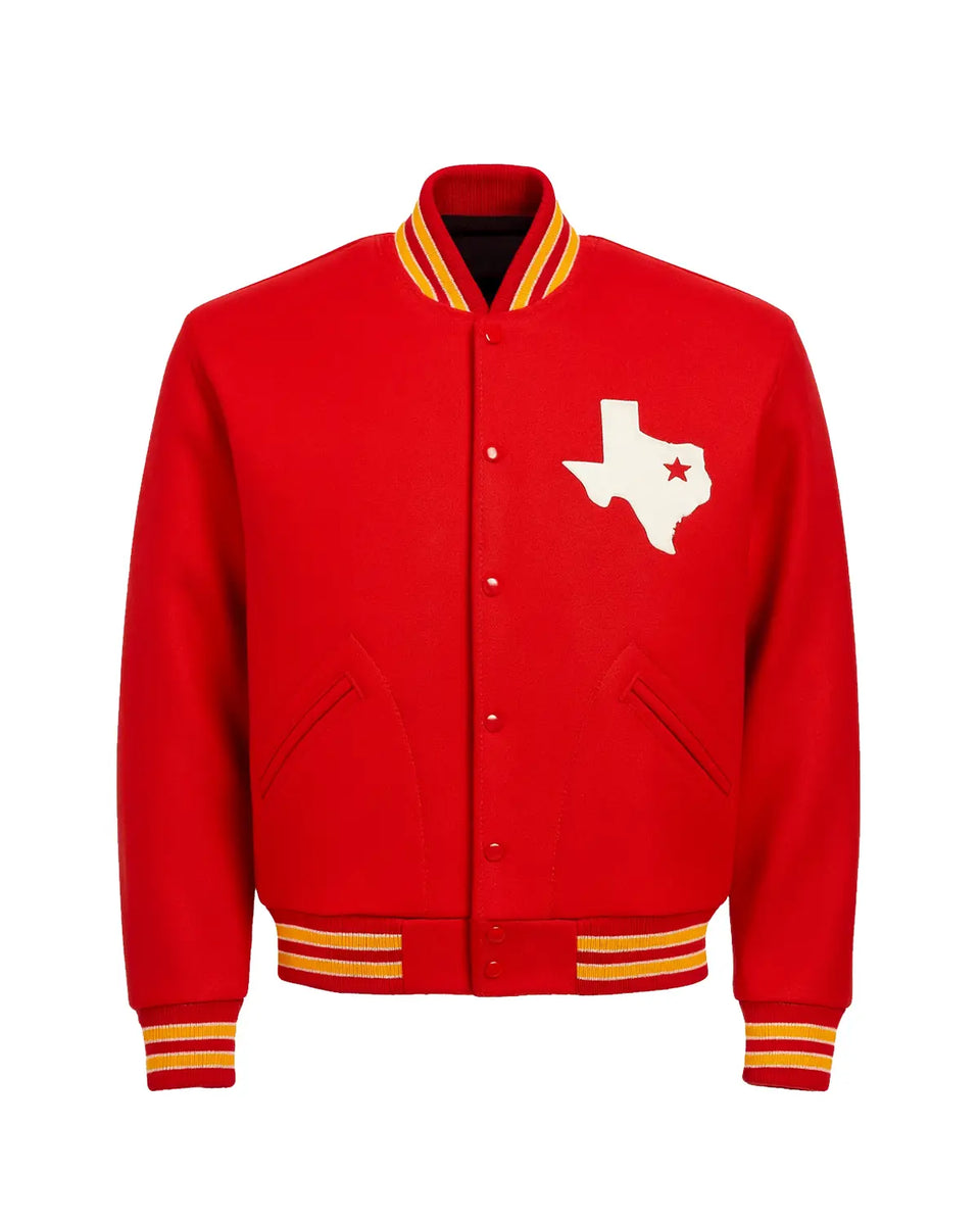 Red Travis Kelce Dallas Texans Varsity Jacket | Elite Jacket