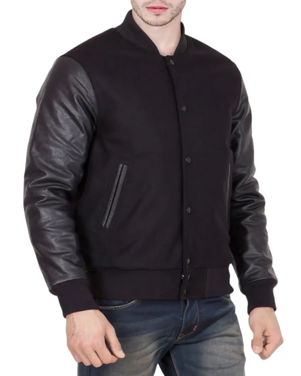 Mens Classic Black Varsity Jacket | Elite Jacket