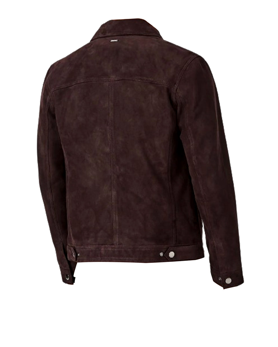 Mens Suede Brown Trucker Denim Style Jacket | Elite Jacket