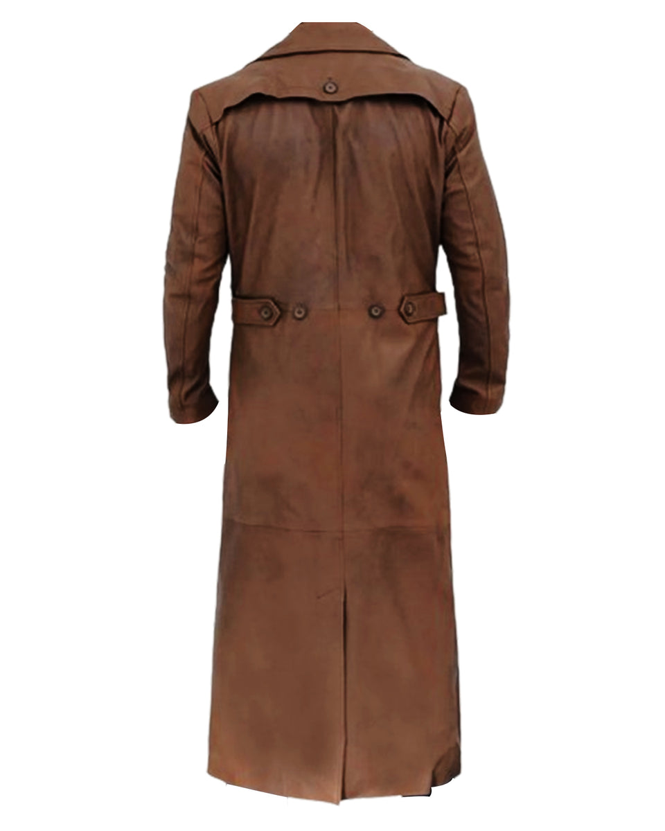 Mens Waxed Brown Lapel Collar Full Length Leather Coat – Elite Jacket