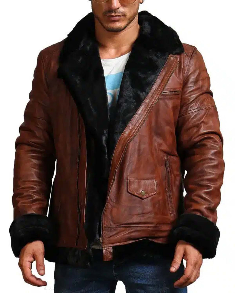 B3 Bomber Mens Vintage Fur Leather Jacket For Mens In Brown Color ...